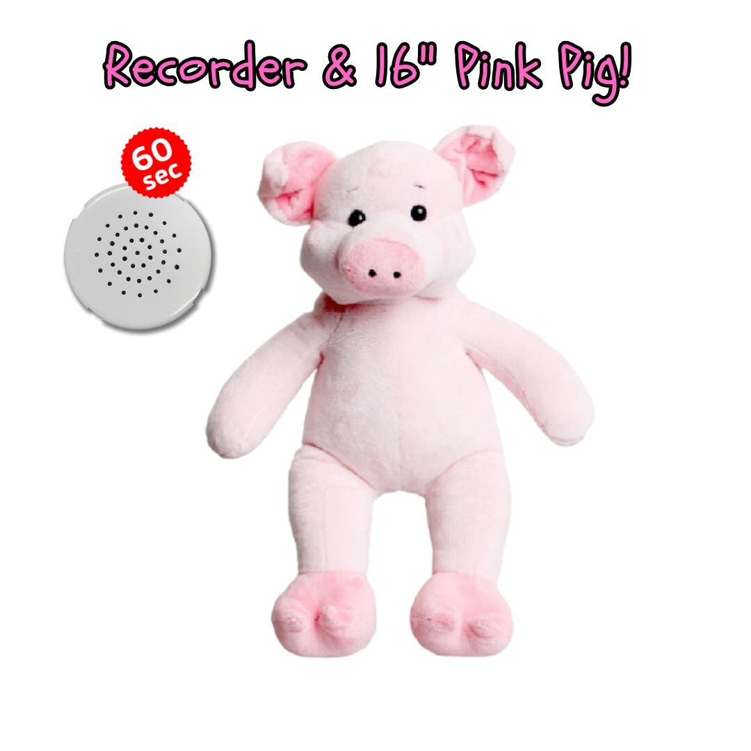 Recorder & 16 Pink Pig Plushie Stuffed Animal 60 Second Voice Recorder ...