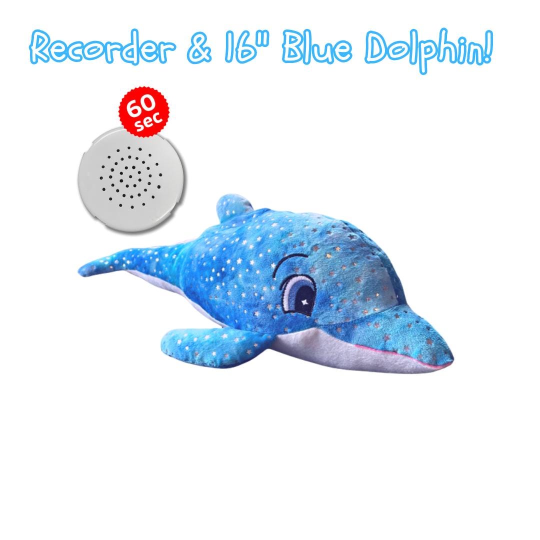 Recorder & 16 Blue Dolphin Plushie Stuffed Animal 60 Second Voice ...
