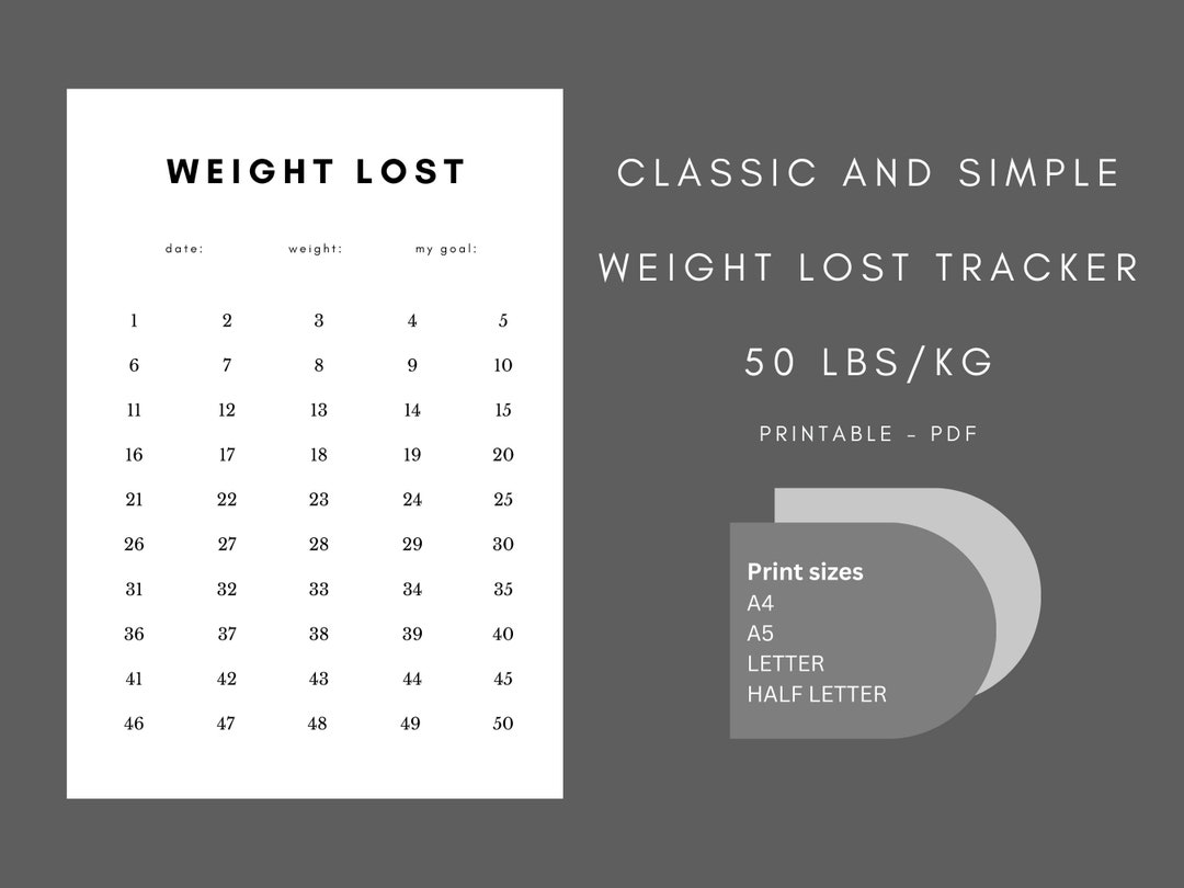 WEIGHT LOST TRACKER 50 Lbs/kg Printable Simple and Classic - Etsy Canada