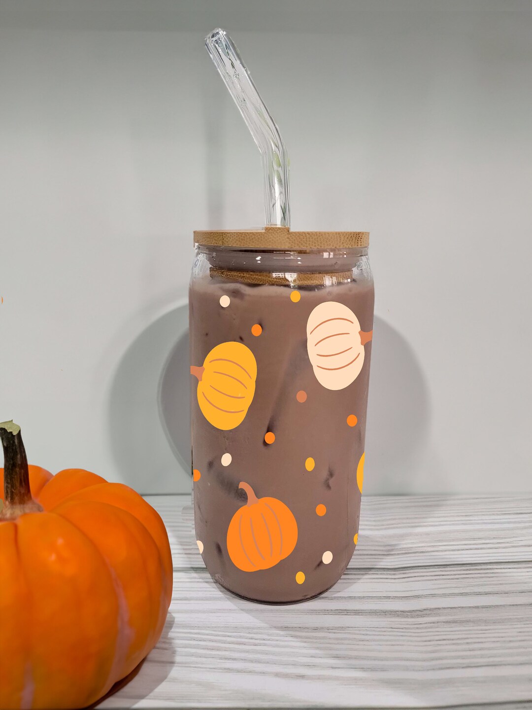 Fall Pumpkins Libbey Glass Cup With Lid & Straw - Etsy