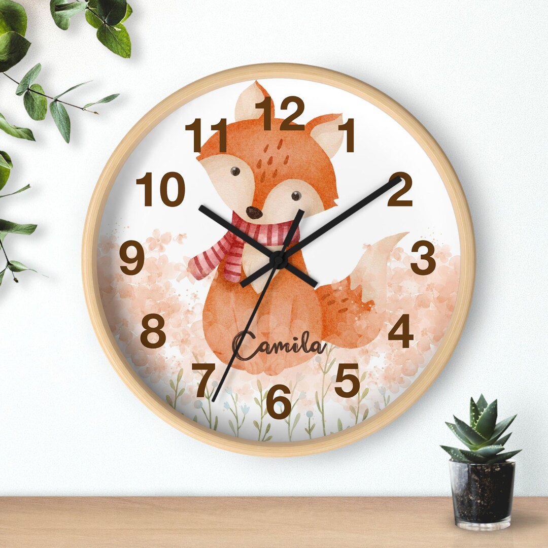 Cute Fox Kids Clock, Nursery Wall Clock Fox Design, Kids Room Wall ...