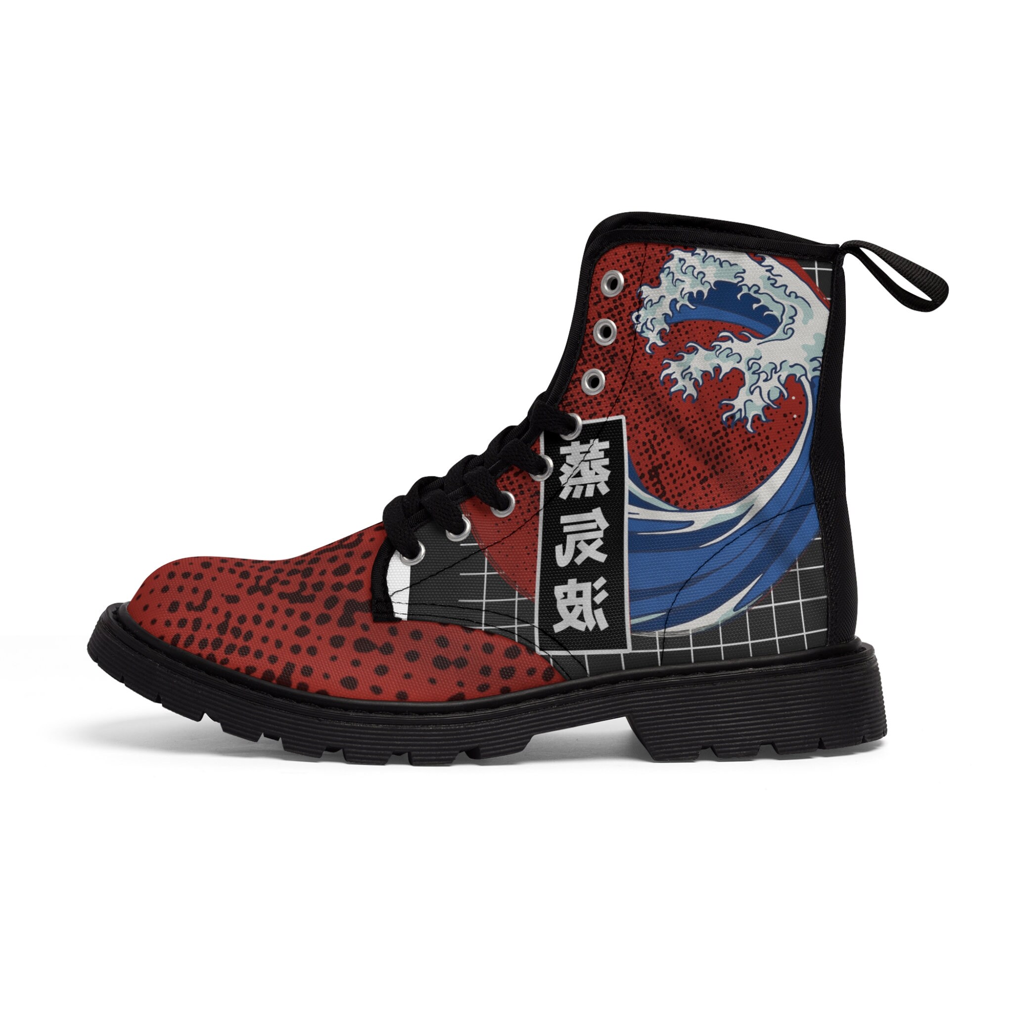 Synthwave Japanese Retro Canvas Boots Black and Red Color - Etsy