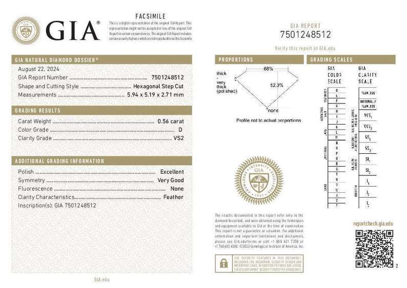 GIA Certified Natural Diamond - 0.56 Ct. D Color, VS2 Hexagonal - Etsy