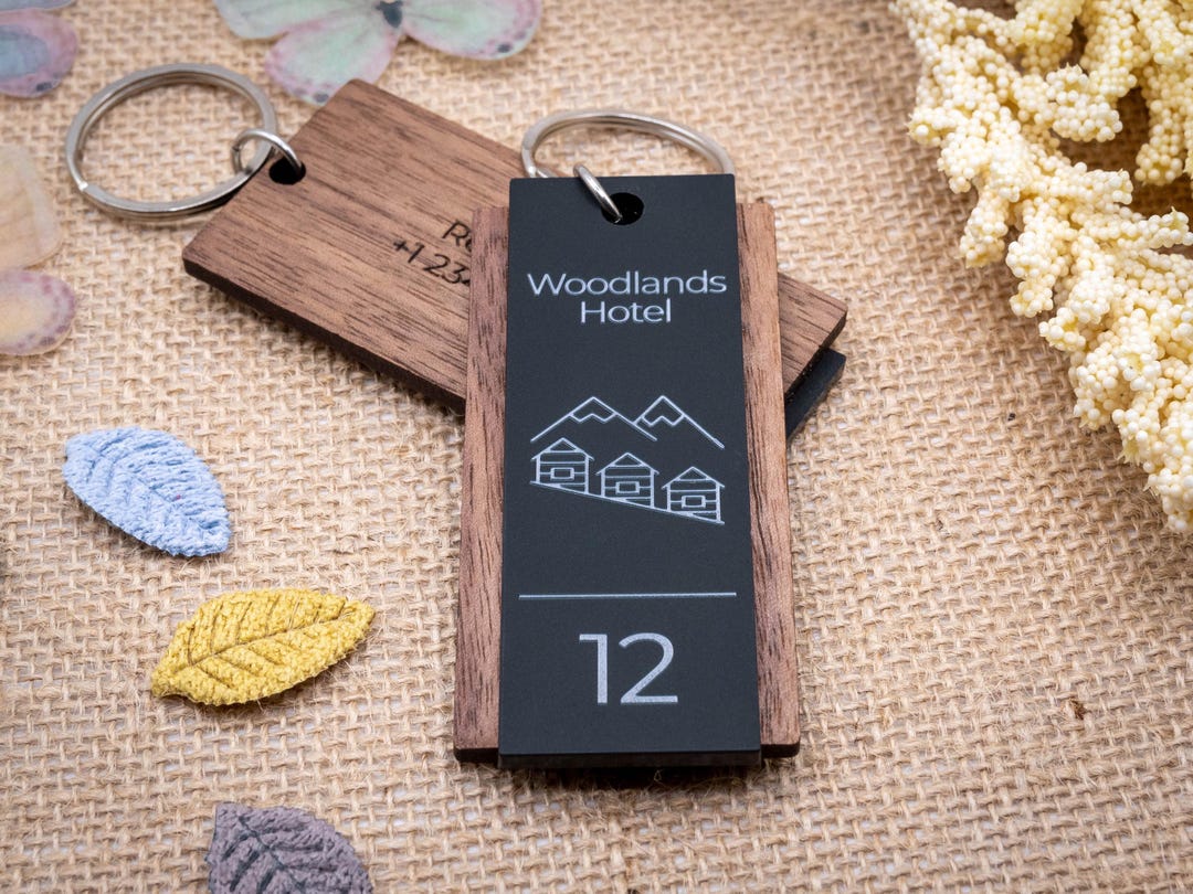 Personalized Hotel Keychain With Name, Logo and Room Number - Custom ...