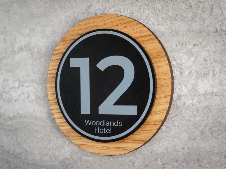Custom Hotel Room Number Sign - Oak Wood & Matte Black Acrylic - Etsy ...