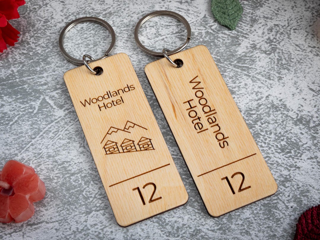 Personalised Birch Wood Hotel Keychain – Custom Engraved Wooden Key Tag ...