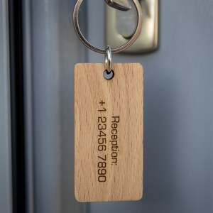 Personalized Beech Wood Hotel Keychain: Laser Engraved Key Tag - Etsy