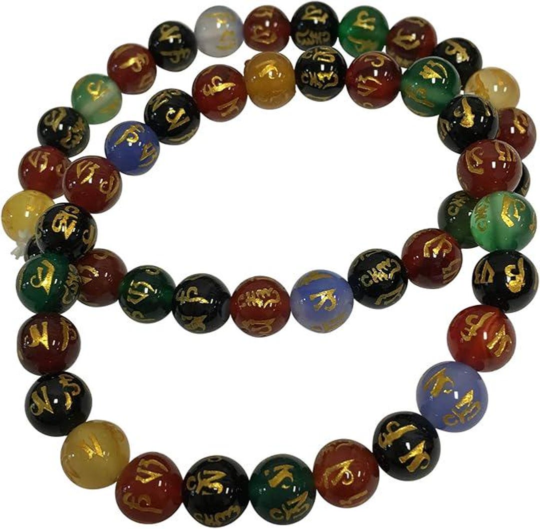 Boho Om Mani Padme Seven Chakra Stone Yoga Unisex Stretchable Bead ...