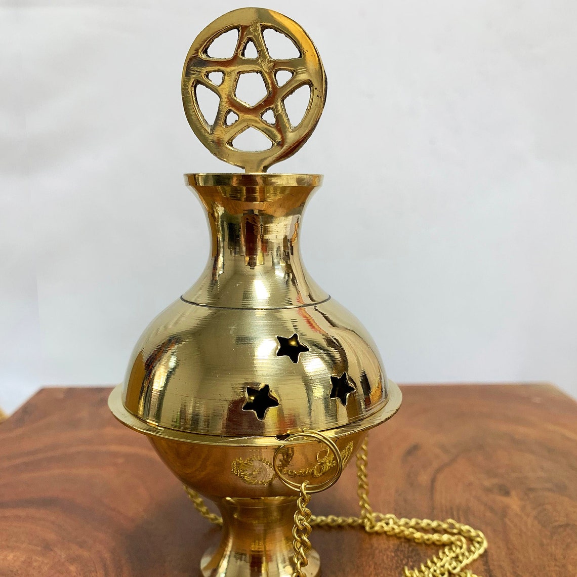 Brass Resin Burner Censer Incense Burner With Pentacle Thurible Hanging ...