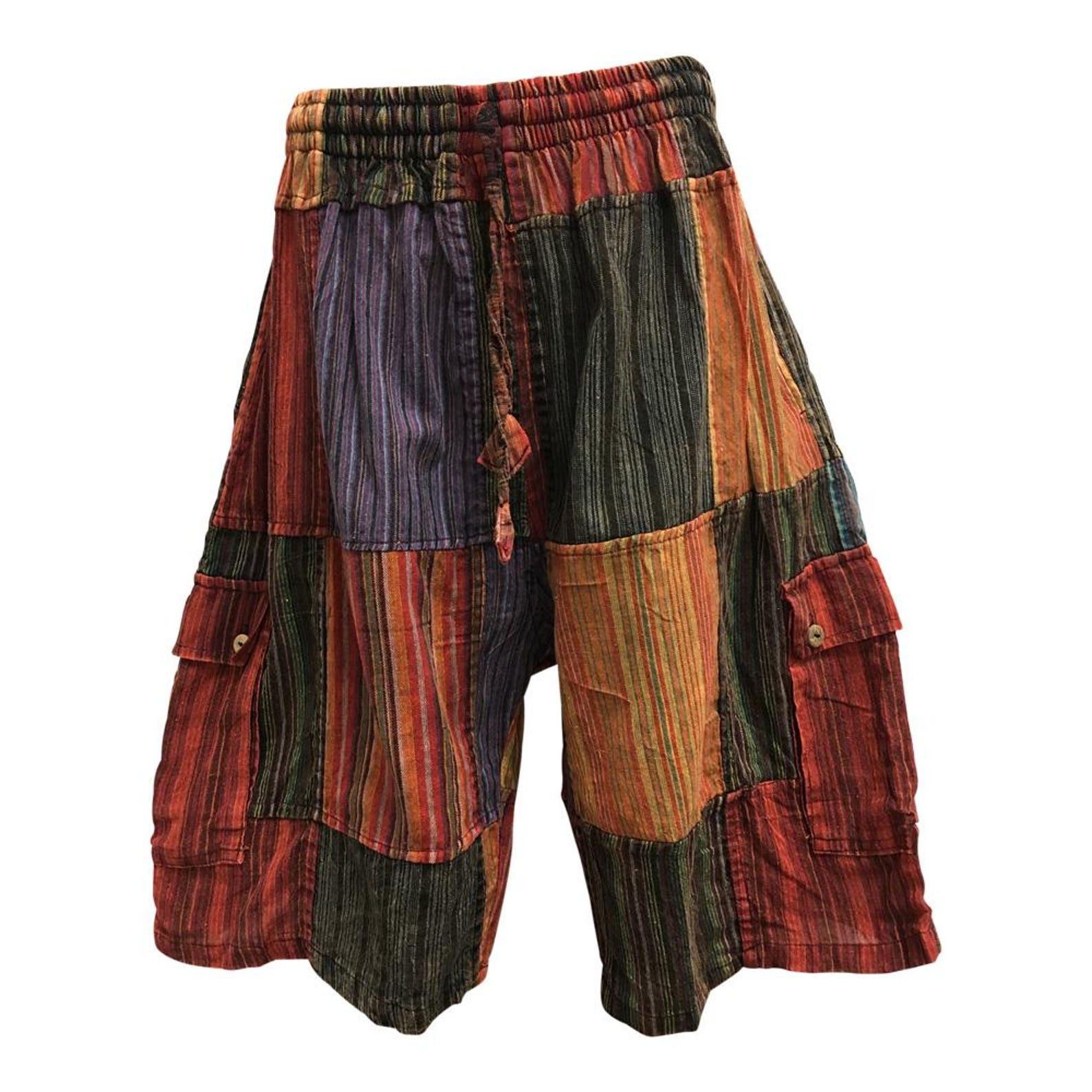 Men's Ethnic Print Stonewashed Cotton Patchwork Cargo Shorts - Etsy