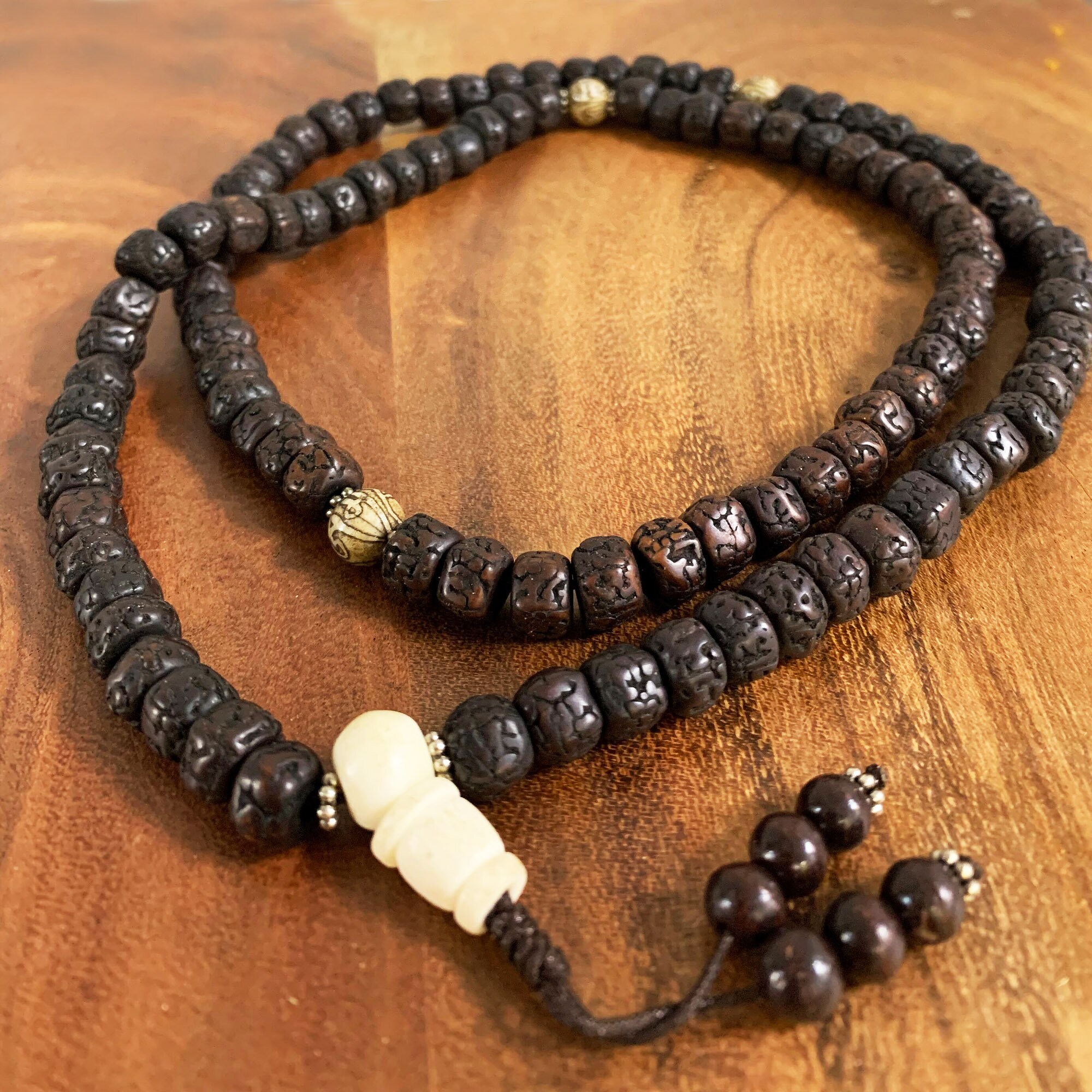 Handmade Tibetan 108 Prayer Mala Beads Vintage 7mm Rudraksha With Conch ...