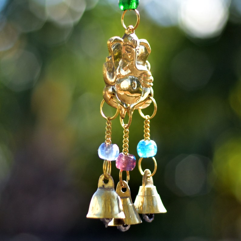 Wind Chime Brass Ganesh Yoga Good Luck 3 Bell Home and Garden Wall ...