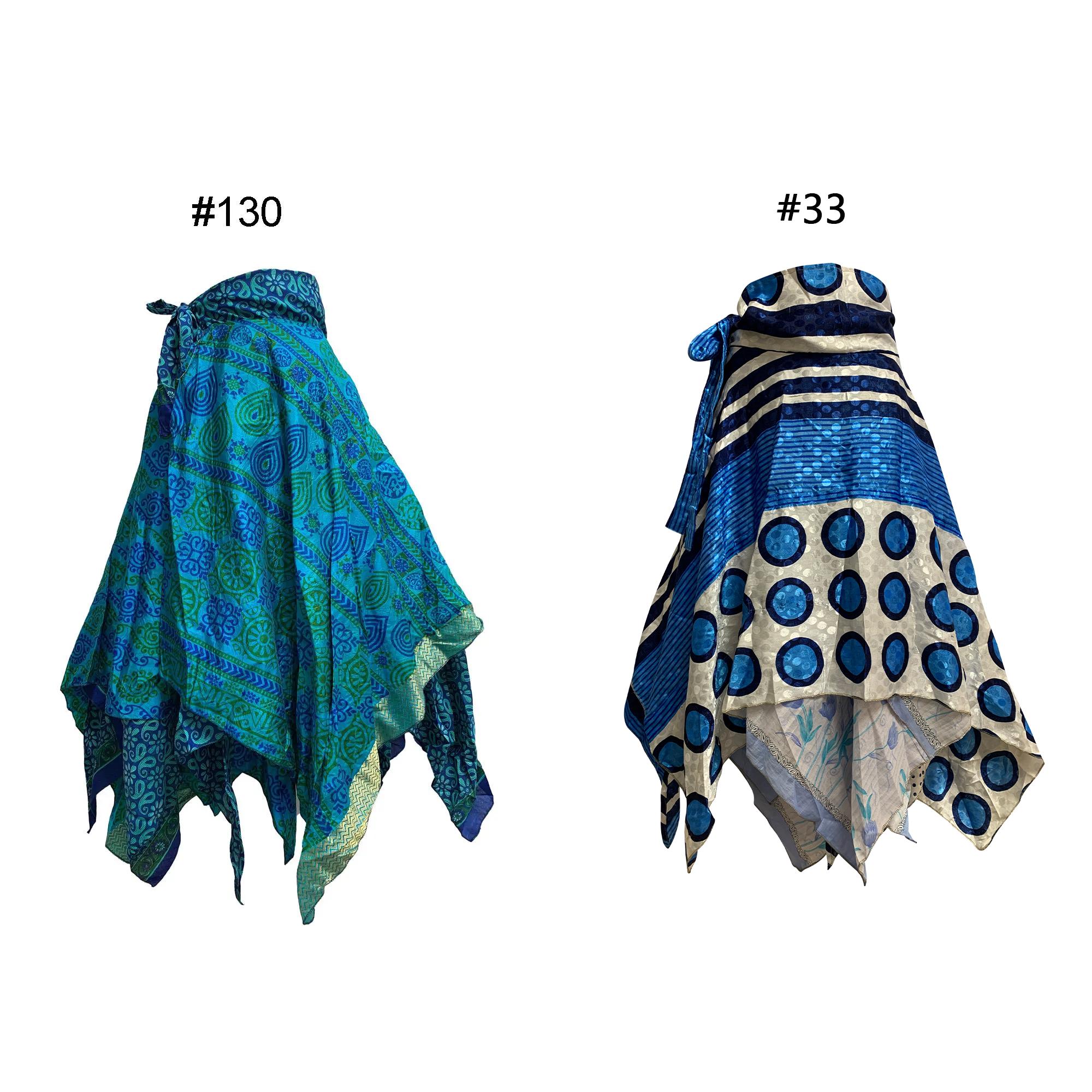 Handmade Patchwork Boho Shark Bite Hem Silk Reversible Wrap-around ...