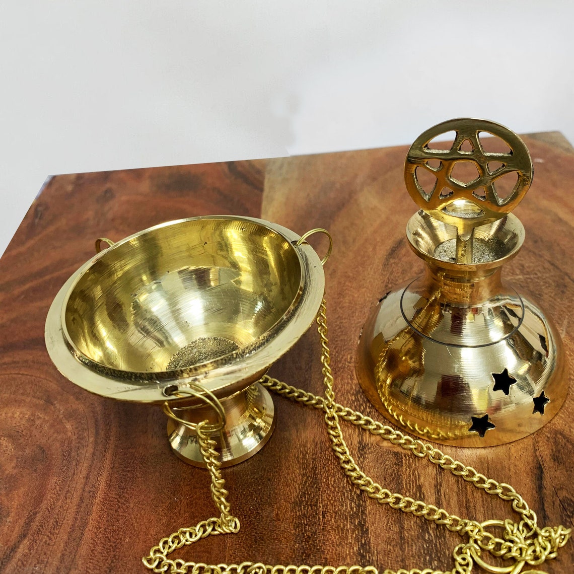 Brass Resin Burner Censer Incense Burner With Pentacle Thurible Hanging ...
