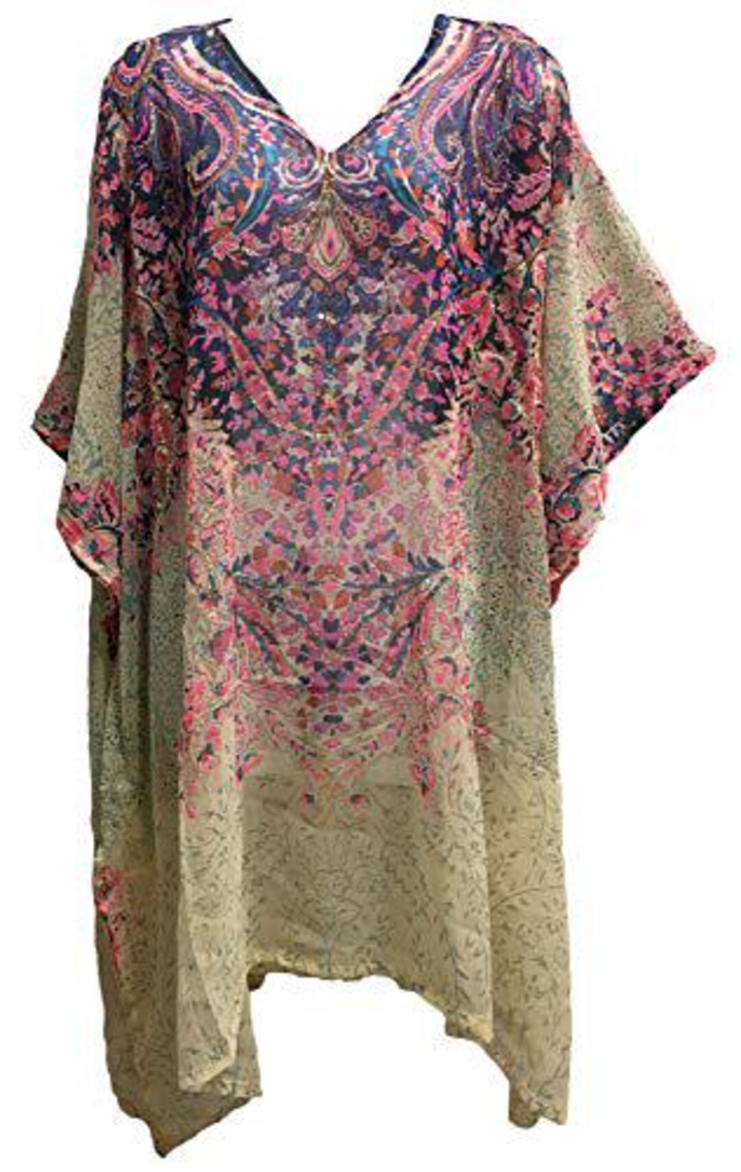 Bohemian Hand Sequined Caftan Cover-up Floral Paisley Design Beach ...