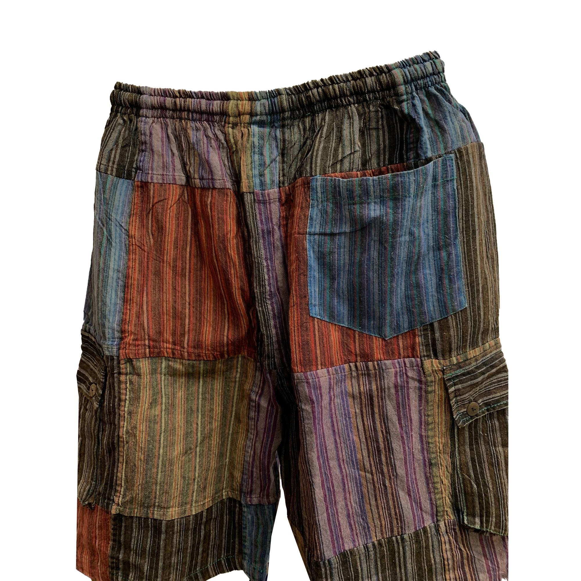 Men's Ethnic Print Stonewashed Cotton Patchwork Cargo Shorts - Etsy