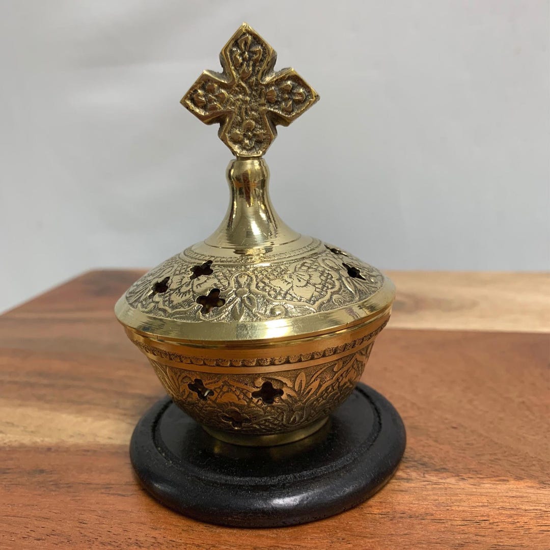 Brass Resin Incense Engraved With Cross Design Greek Orthodox 4" Cone ...