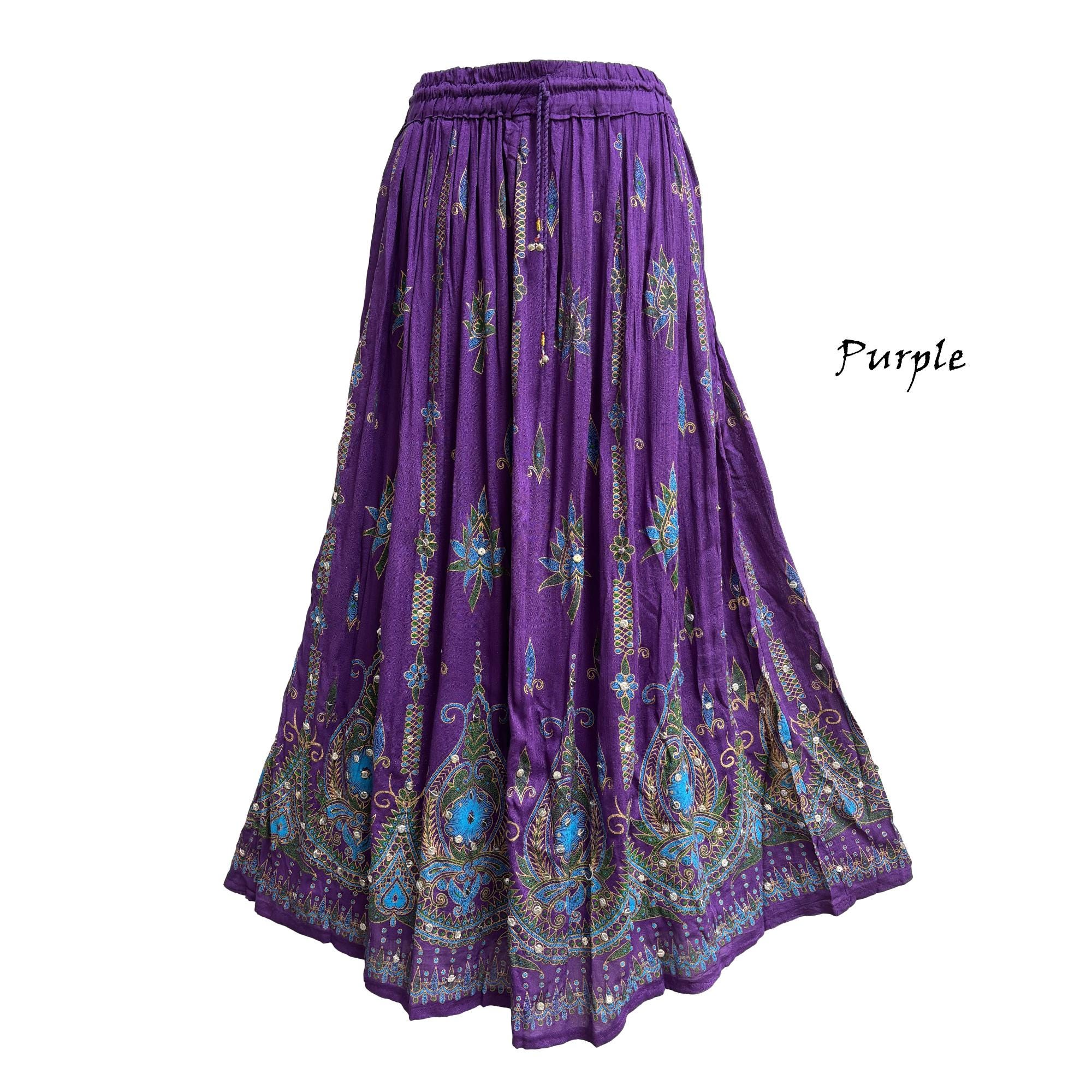 Women's Boho Handmade Indian Sequin Crinkle Gypsy Long Broomstick Skirt ...
