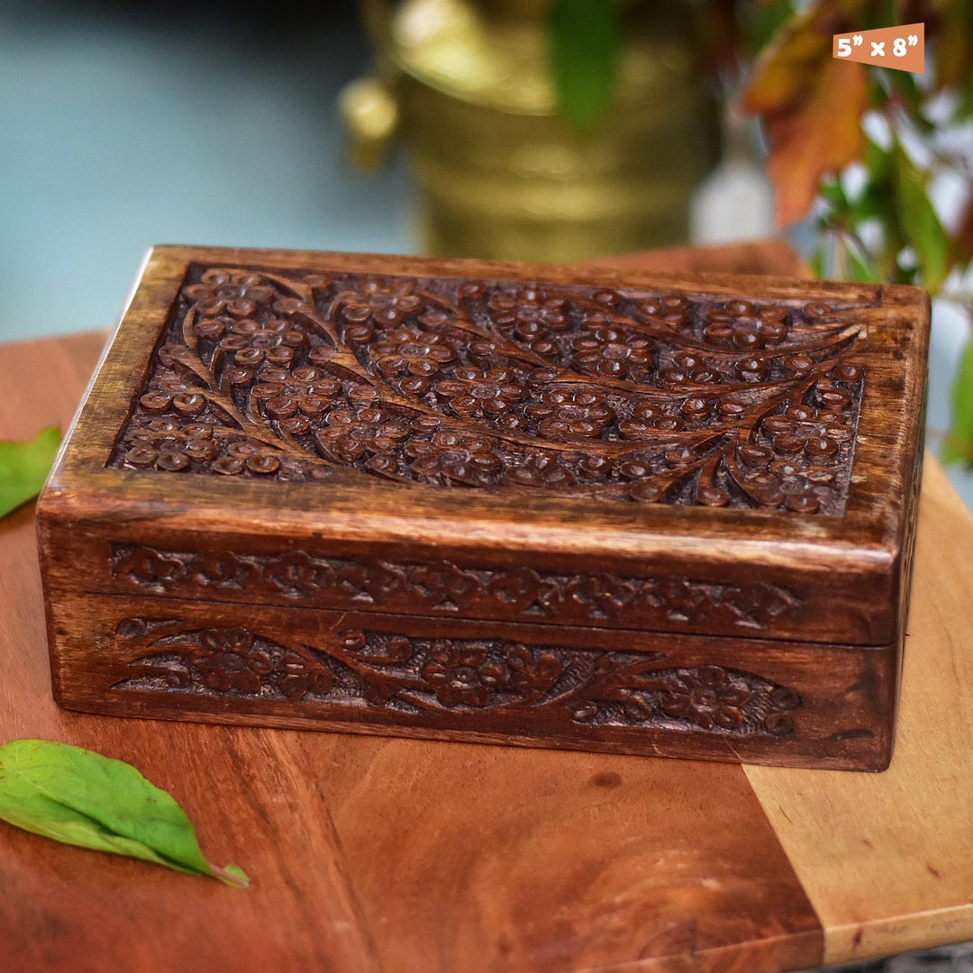Indian Vintage Hand Carved Ethnic Paisley Wooden Handmade Gift Treasure ...