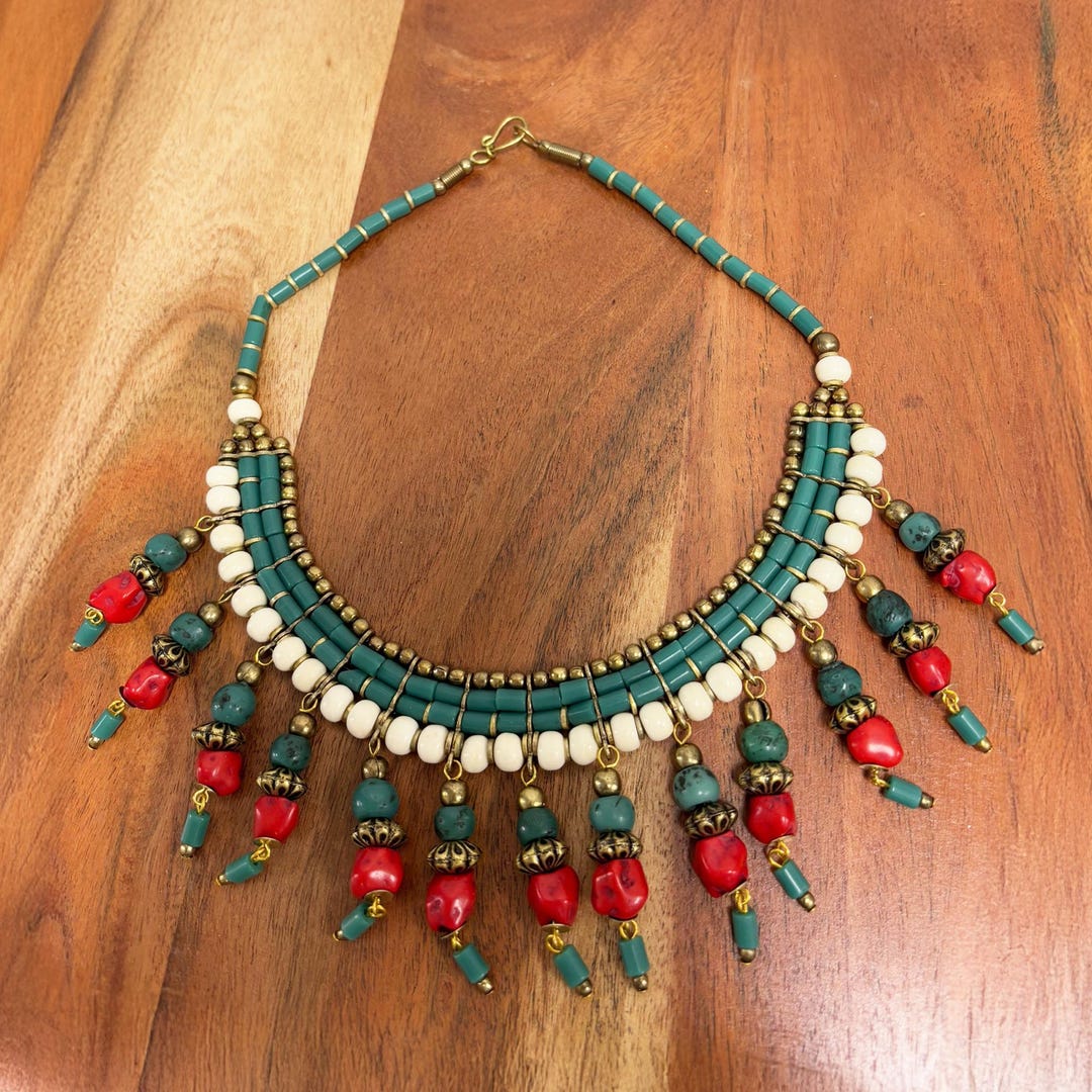Handmade Tibetan Coral & Aqua Green Turquoise Vintage Indian Tribal ...