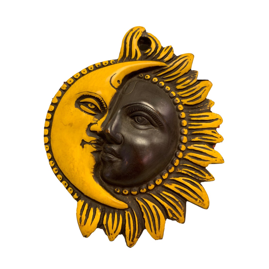 Handmade Celestial Sun Moon Wall Hanging Decor Artistic Craft, Bohemian ...