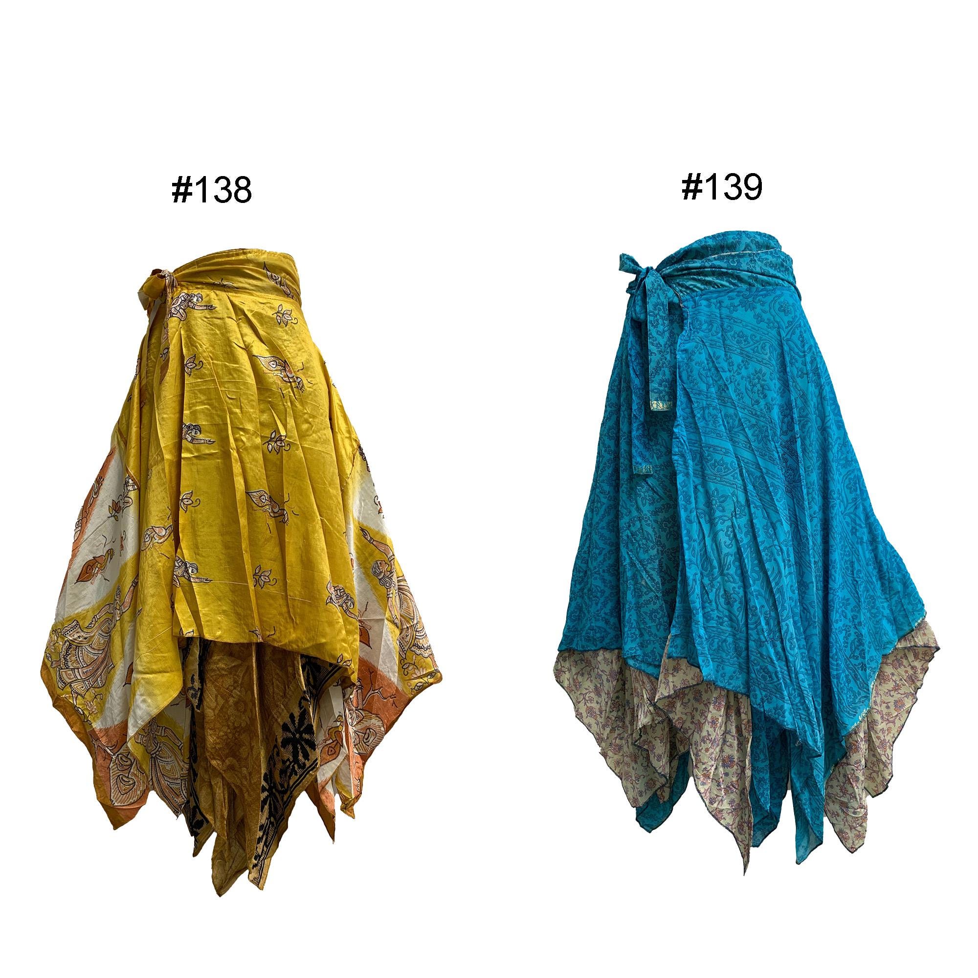 Handmade Patchwork Boho Shark Bite Hem Silk Reversible Wrap-around ...