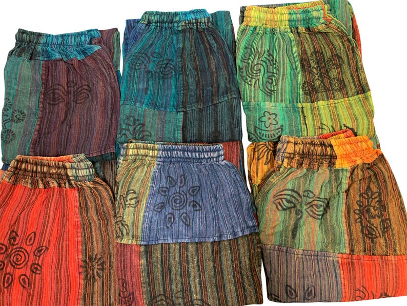 Men's Stonewashed Cotton Bohemian Vintage Unisex Ethnic Print Patchwork ...