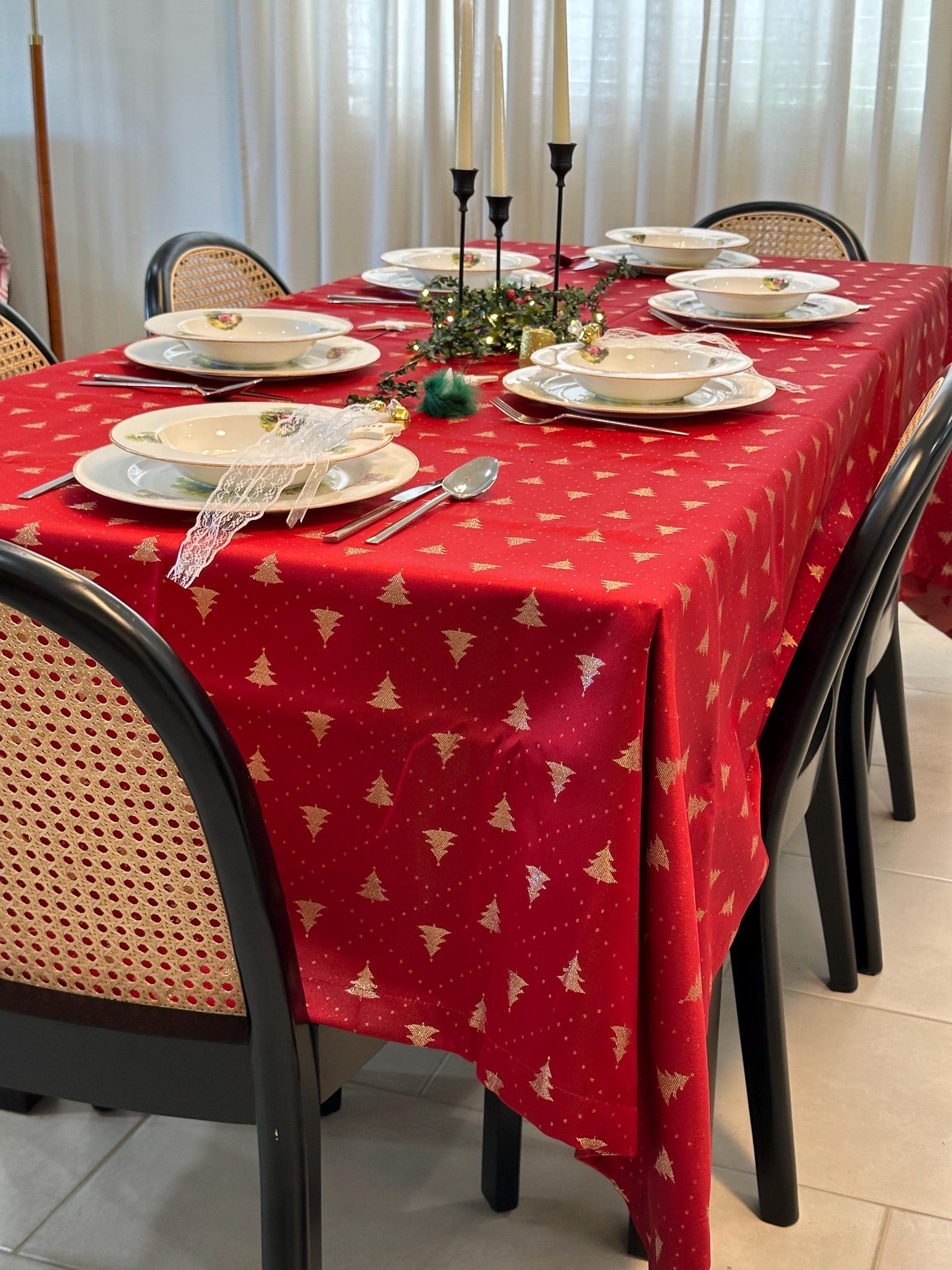 Christmas Tree Tablecloth Red Gold, Shiny Christmas Tablecloth ...