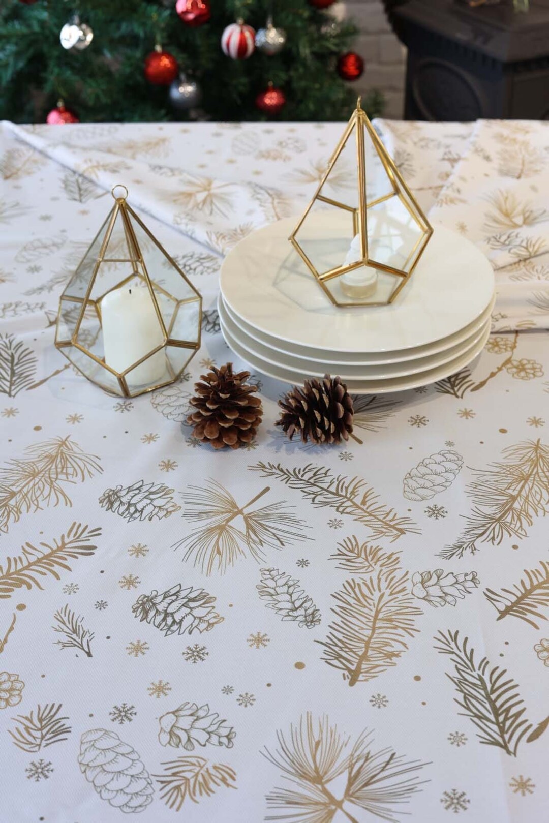 Christmas Forest Tablecloth Ecru, Christmas Tablecloth, Snowflake Pine ...
