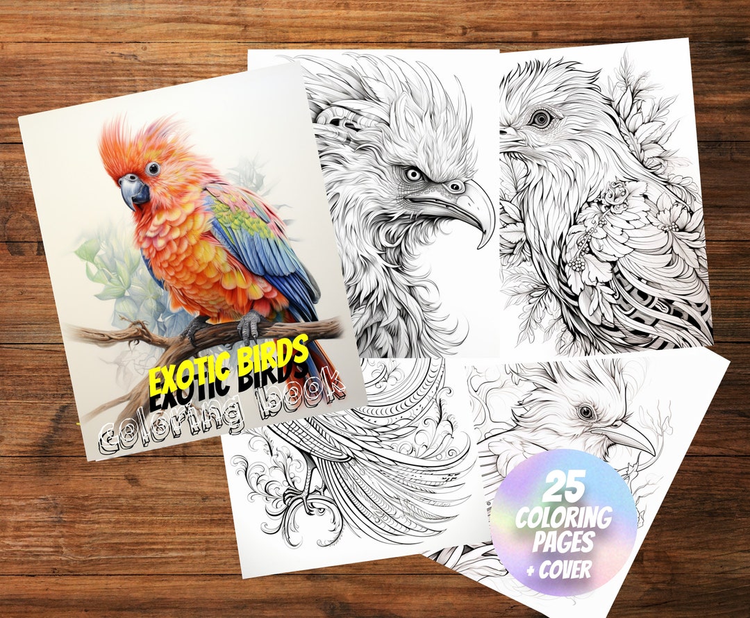 25 Exotic Birds Cute Animal Coloring Page Book Adults Kids - Etsy