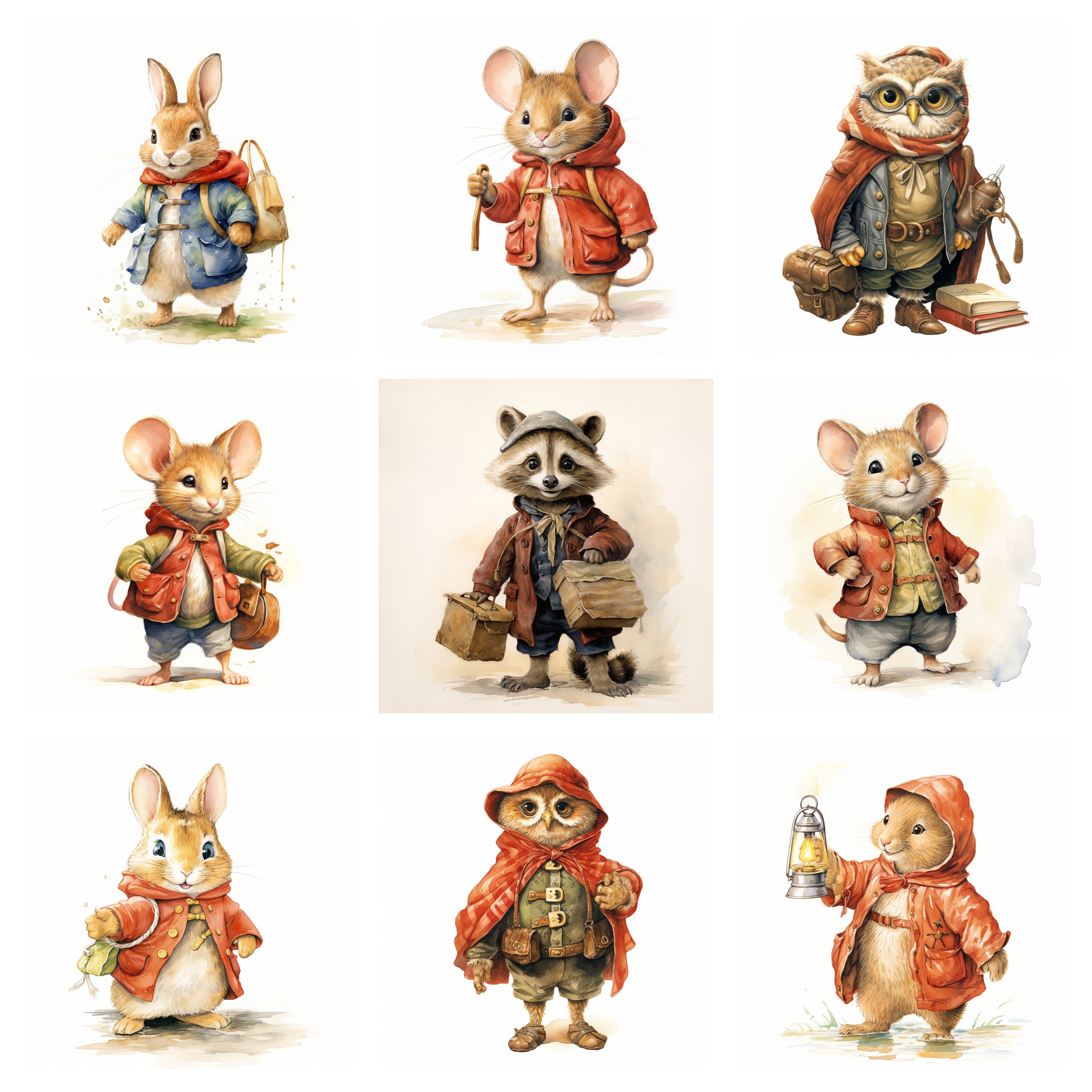 Animals With Clothing Bundle, Watercolor, PNG, Digital Download ...