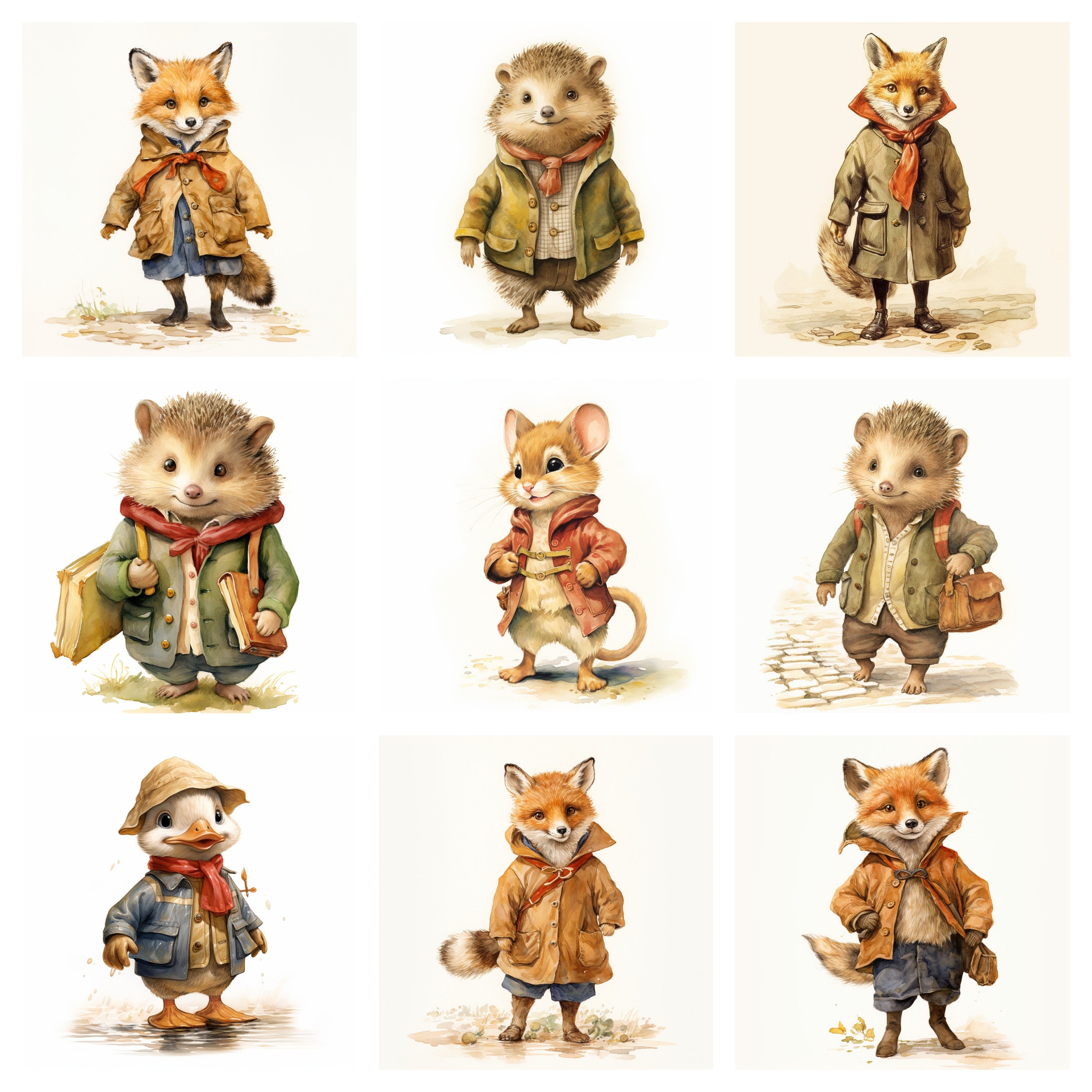Animals With Clothing Bundle, Watercolor, PNG, Digital Download ...