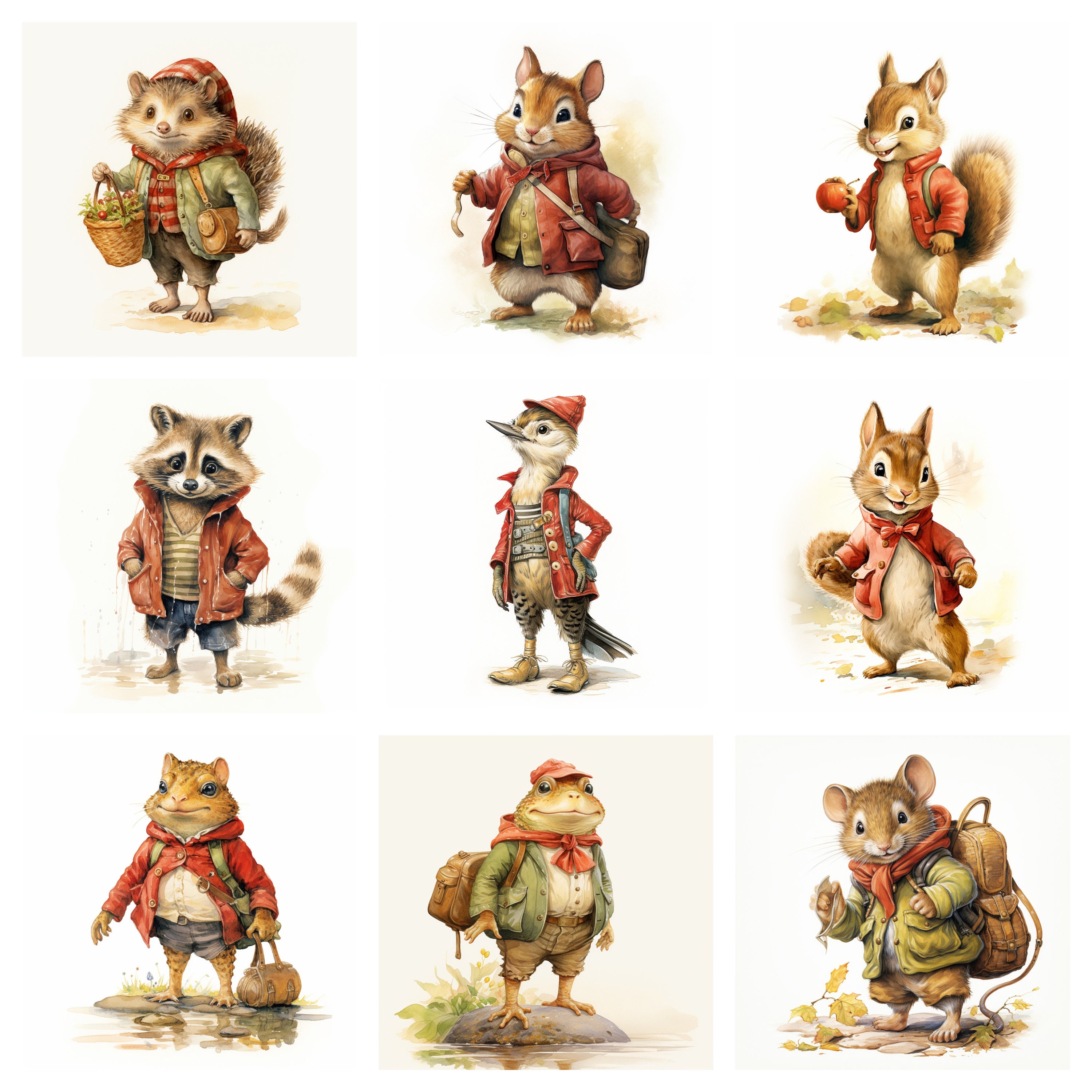 Animals With Clothing Bundle, Watercolor, PNG, Digital Download ...