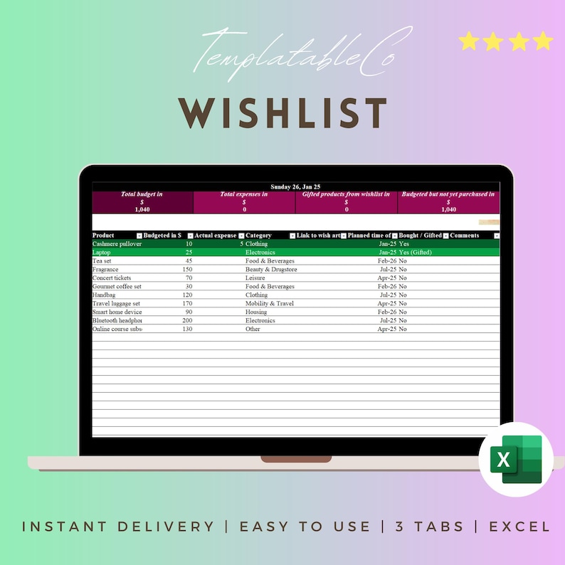 Excel Wishlist | Instant Download | Budget Tracker | Budget Wishlist ...