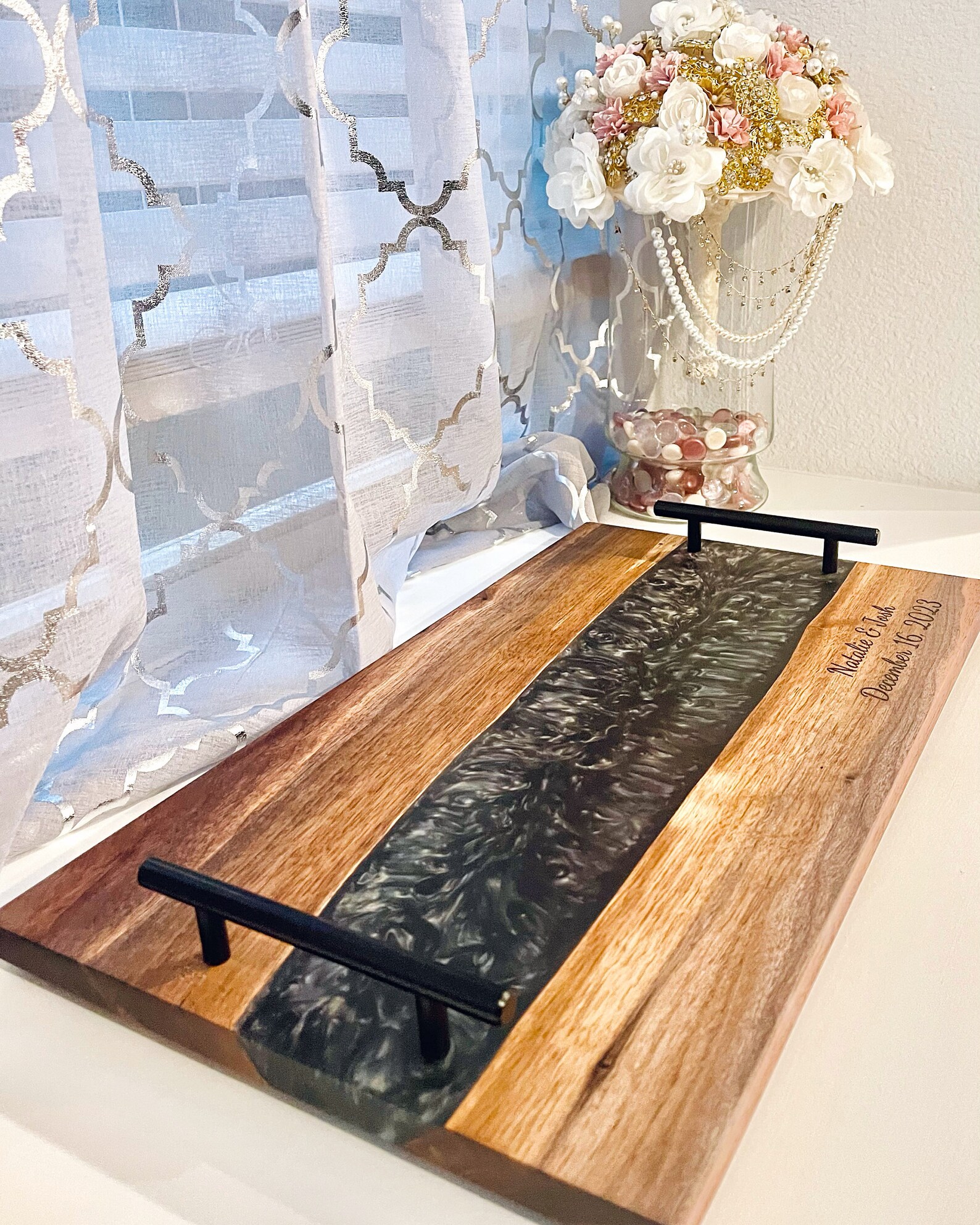 Epoxy River Charcuterie/serving Tray. Black and White - Etsy