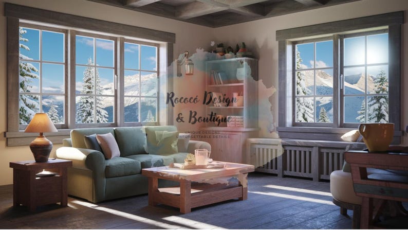 Cozy Winter Cabin Virtual Backgrounds | Set of 2 Scenic Mountain ...
