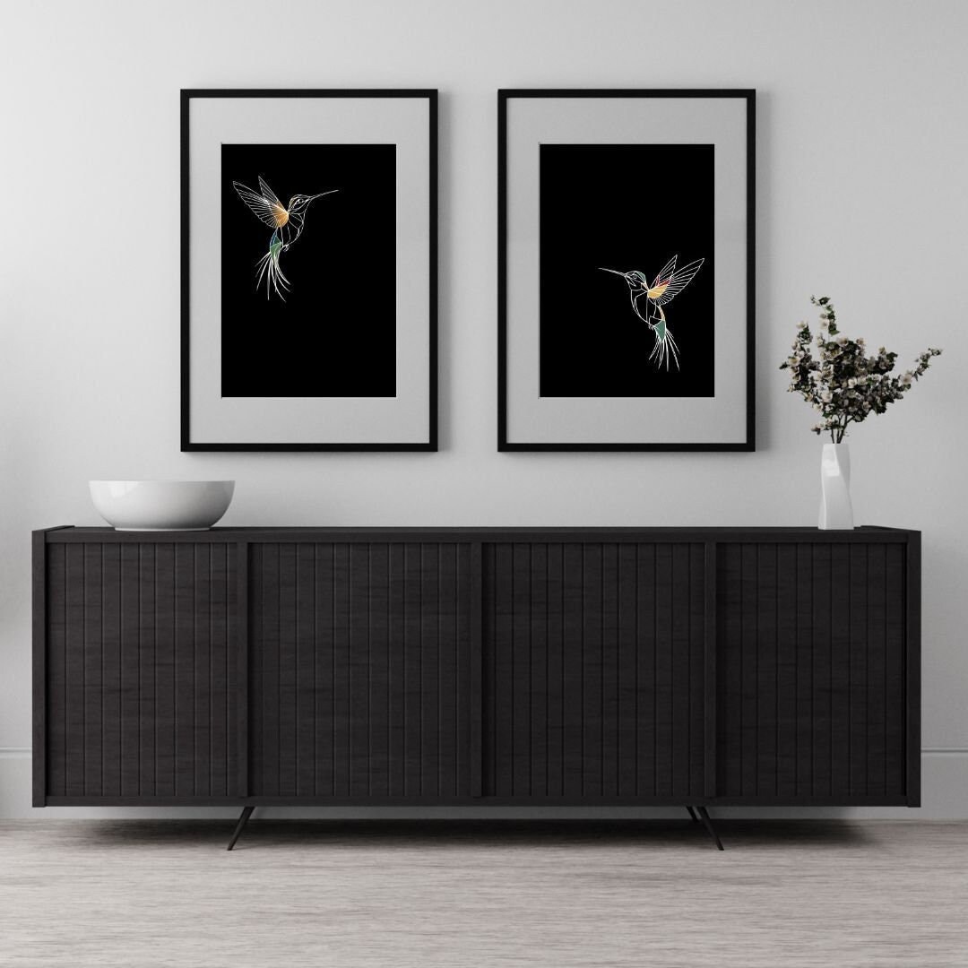 Geometric Hummingbird Duo - Matching Wall Art Prints - Etsy