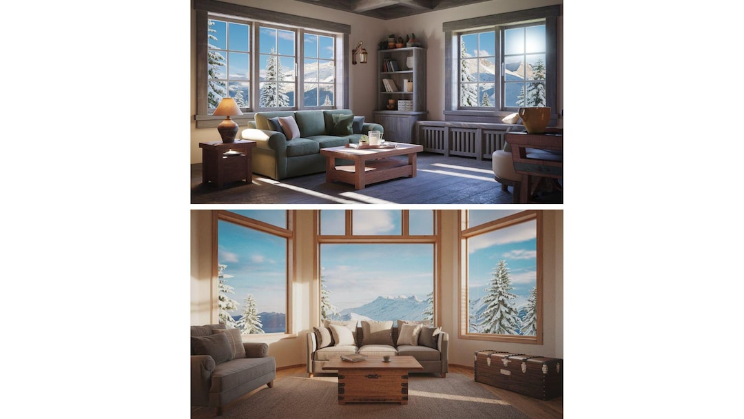 Cozy Winter Cabin Virtual Backgrounds | Set of 2 Scenic Mountain ...