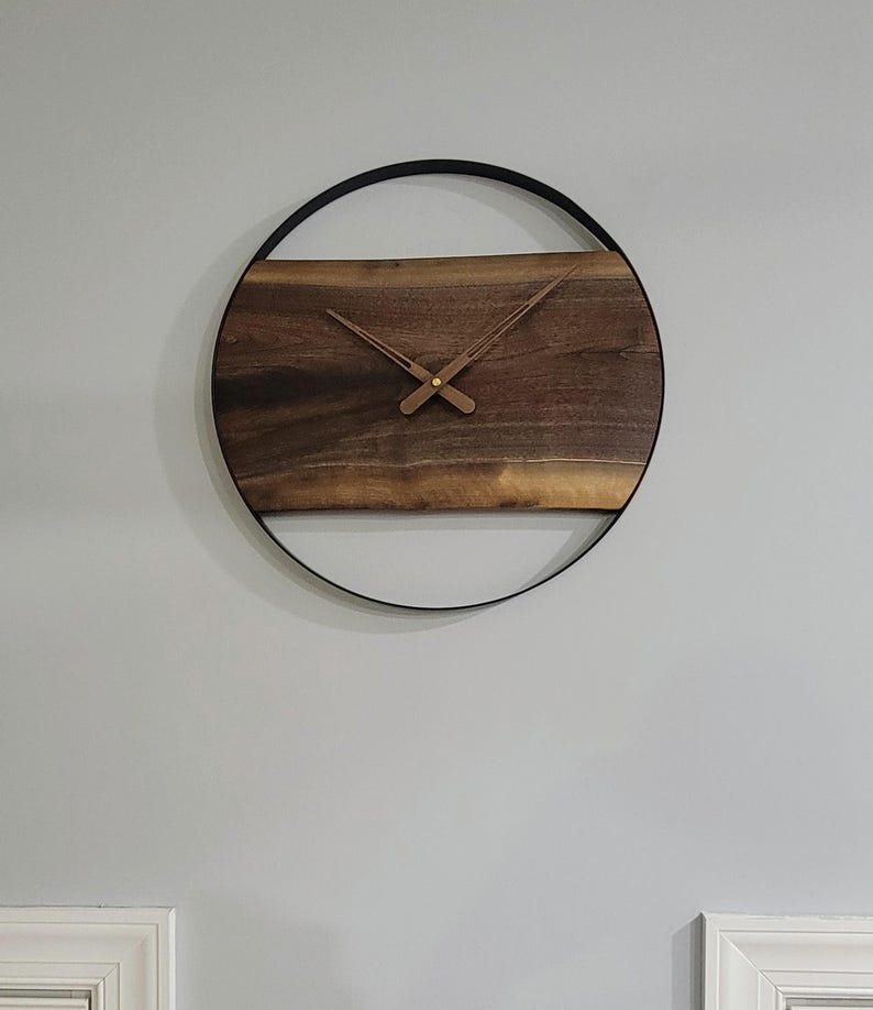 Live Edge Walnut Clock, Rustic Wood and Metal Decor, Handmade Walnut ...