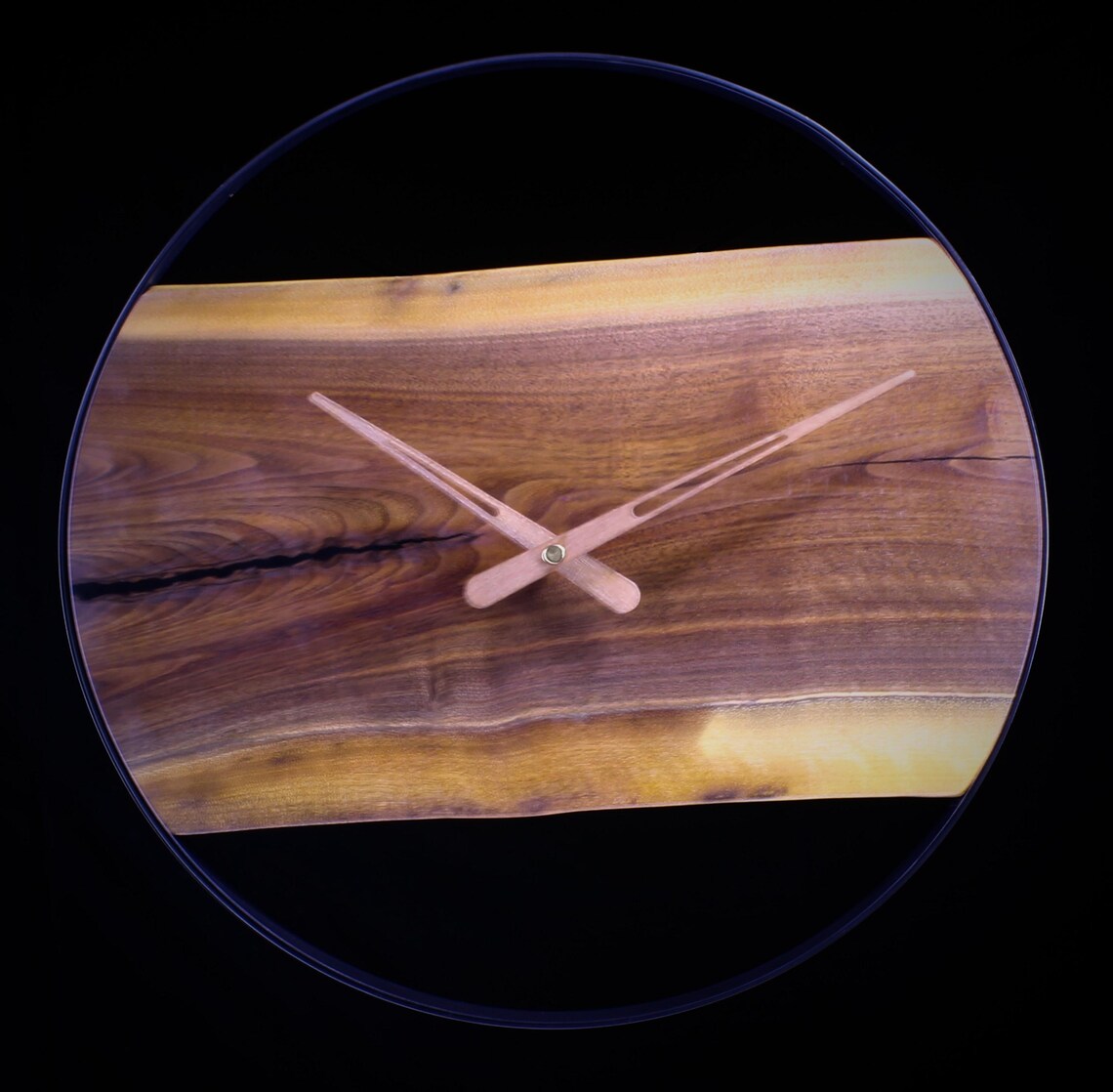 Live Edge Walnut Clock, Rustic Wood and Metal Decor, Handmade Walnut ...