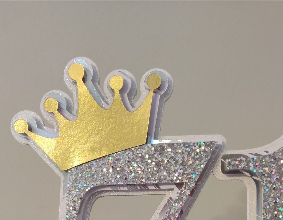 Crown Number Birthday Party Cake Topper, Glitter Number Cake Topper ...