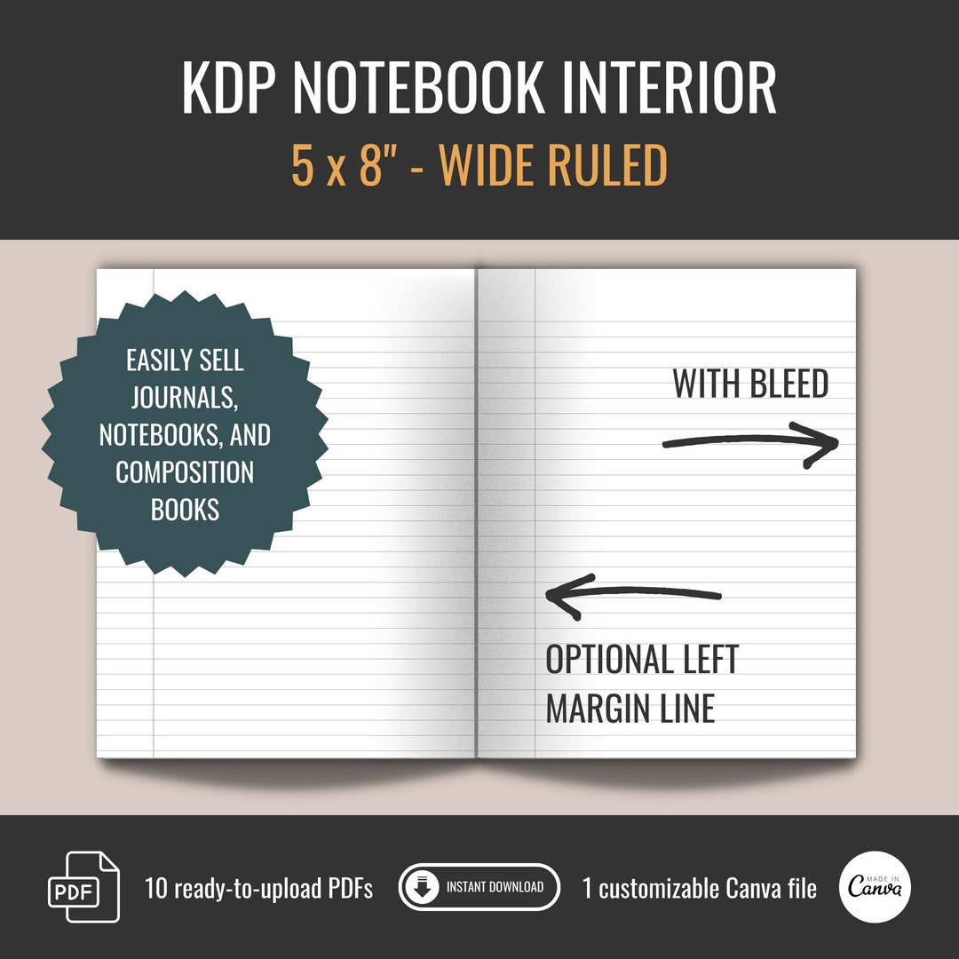 KDP 5x8 Wide-ruled Lined Paper Interior Template With Bleed - Etsy