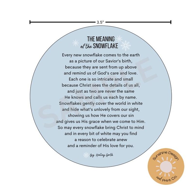 Snowflake Poem | Snowflake Tag | Snowflake Ornament | Meaning of the ...