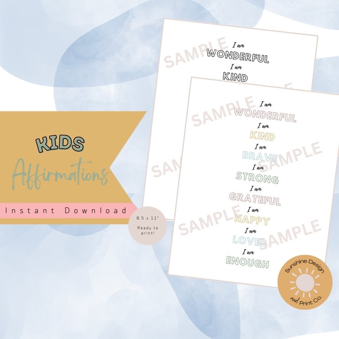 Kids Affirmations Affirmations Printable I Am Printable Kids Wall Art ...