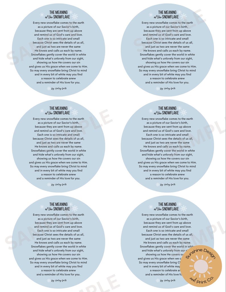 Snowflake Poem | Snowflake Tag | Snowflake Ornament | Meaning of the ...