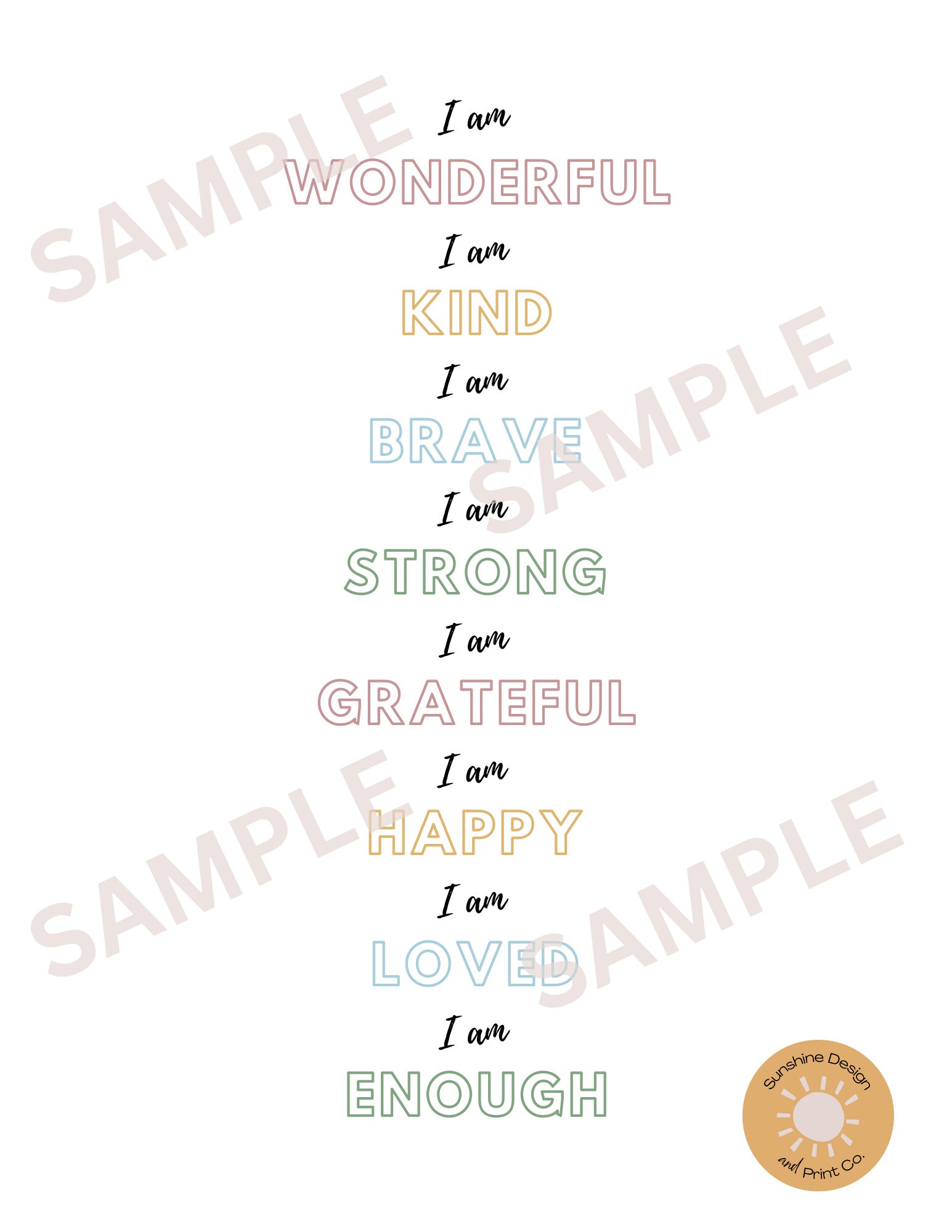 Kids Affirmations Affirmations Printable I Am Printable Kids Wall Art ...