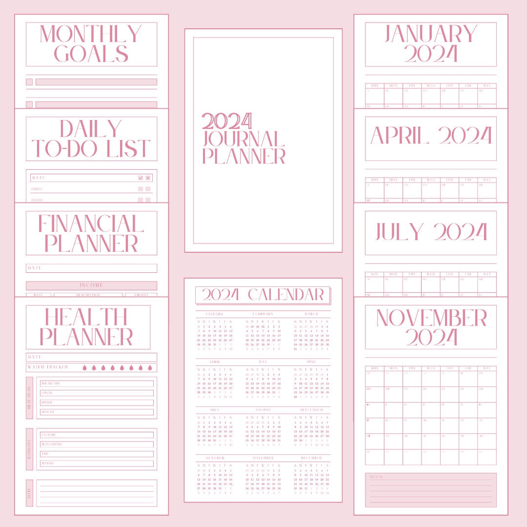 Simple Pink and White 2024 Planner Canva Template - Etsy