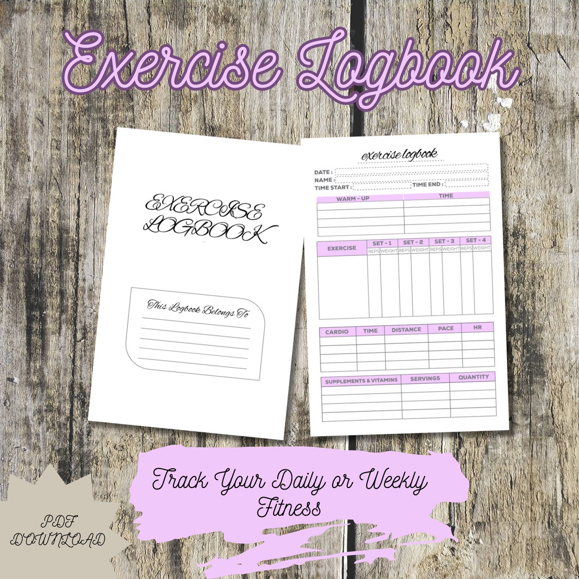 Exercise Journal Printable Workout Tracker Daily Exercise Log Training ...