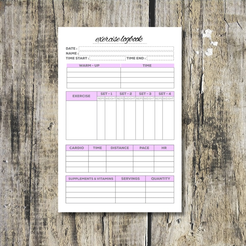 Exercise Journal Printable Workout Tracker Daily Exercise Log Training ...