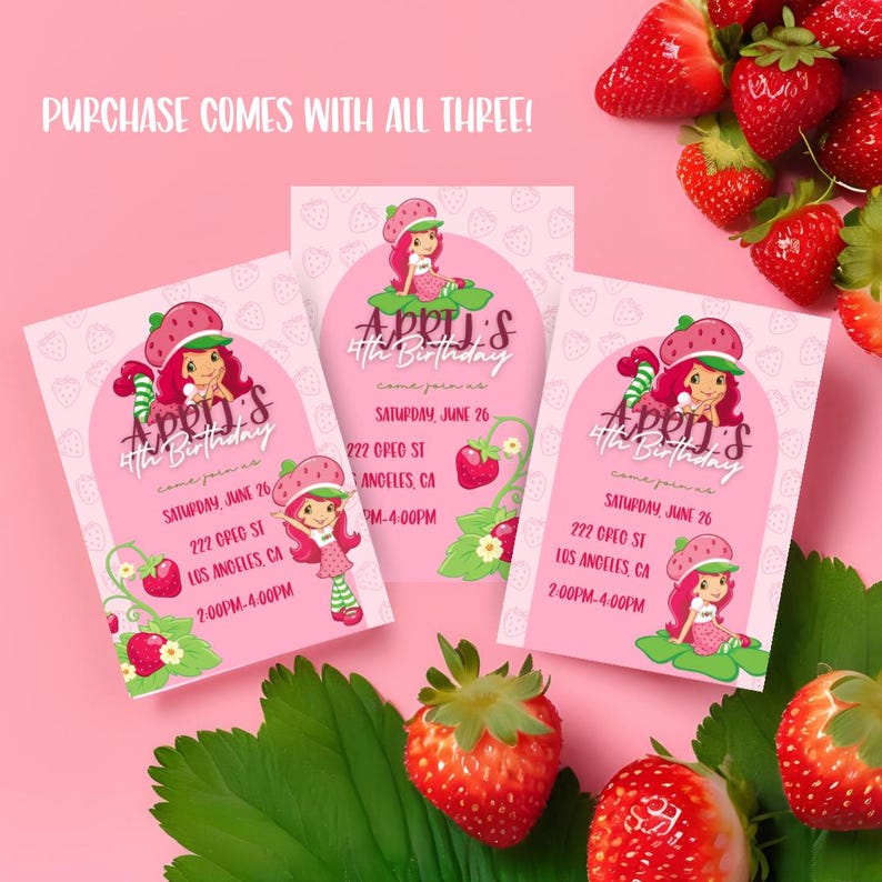 Strawberry Digital Birthday Invitation - Etsy